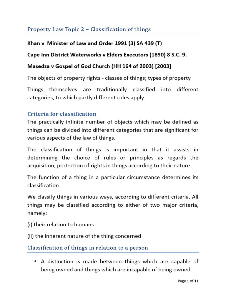Topic 2 - Classification of Things | PDF | Property | Ownership