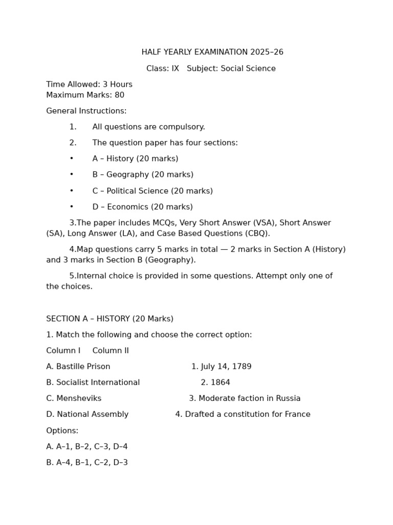 Class Ix Sample Paper | PDF | Indus River | Poverty