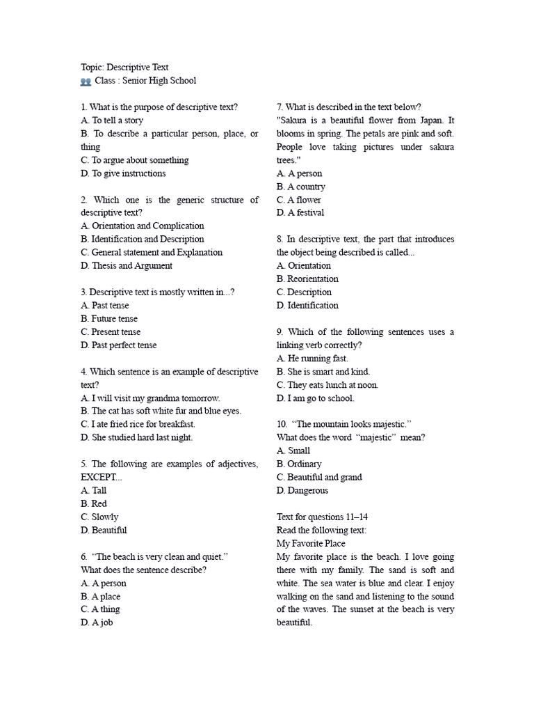 Exercise 2 - Descriptive Text | PDF | Beach | Linguistics