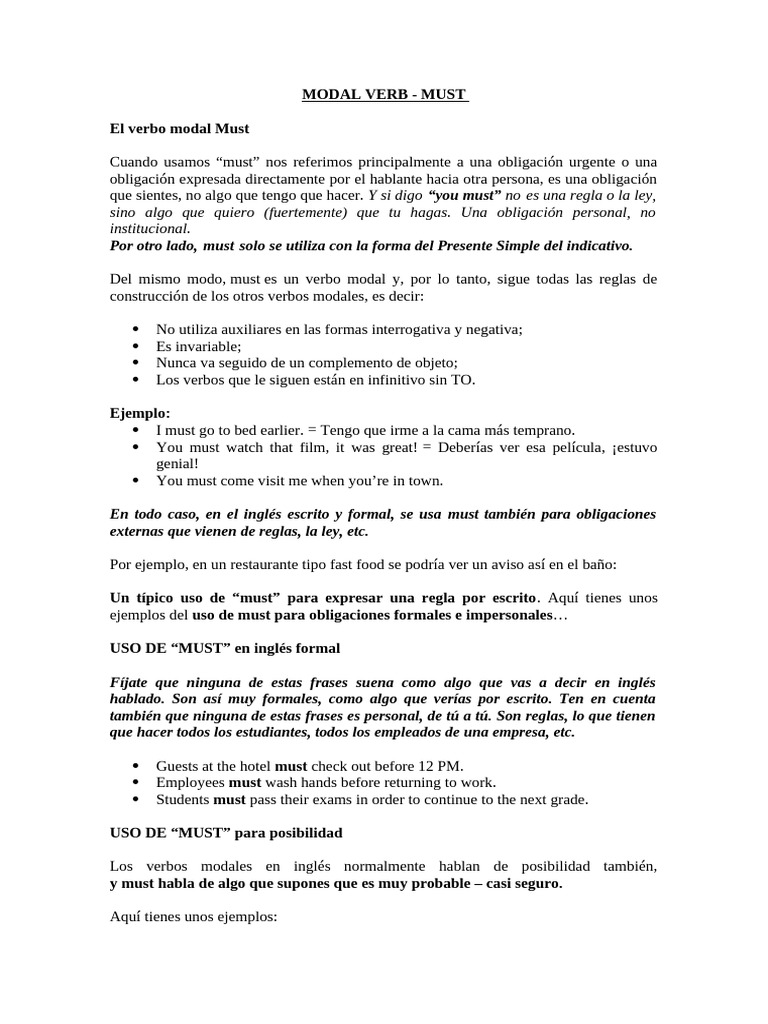 Uso del verbo modal "must" | PDF | Verbo | Lingüística