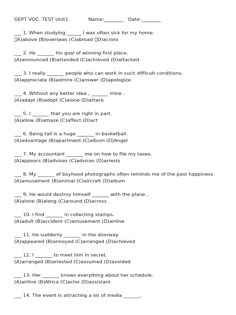 GEPT VOC Test 1 | PDF
