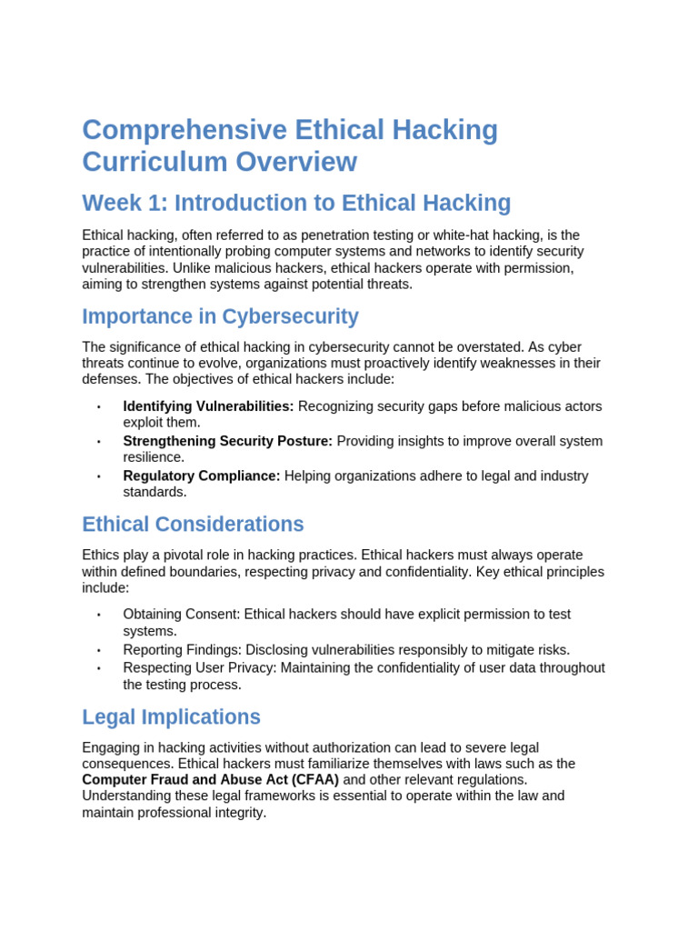 Ethical Hacking Curriculum Overview | PDF | Security | Computer Security