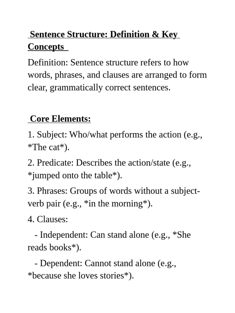 Sentence Structure Exercises with Answers | PDF | Language Mechanics ...