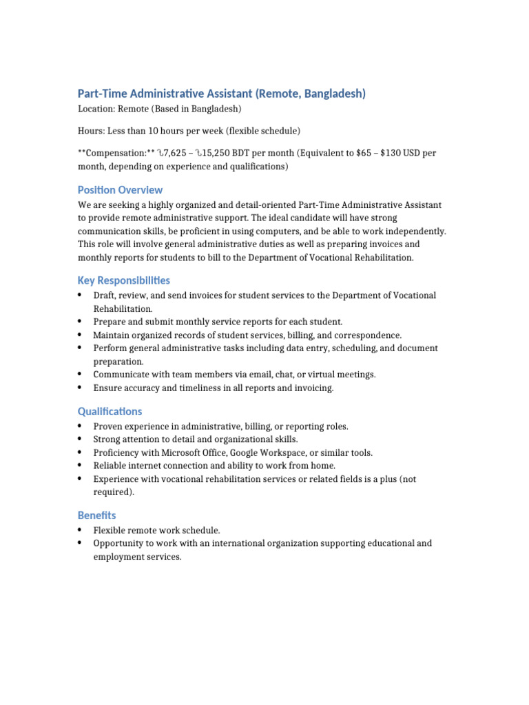 Part-Time Remote Admin Assistant Role | PDF