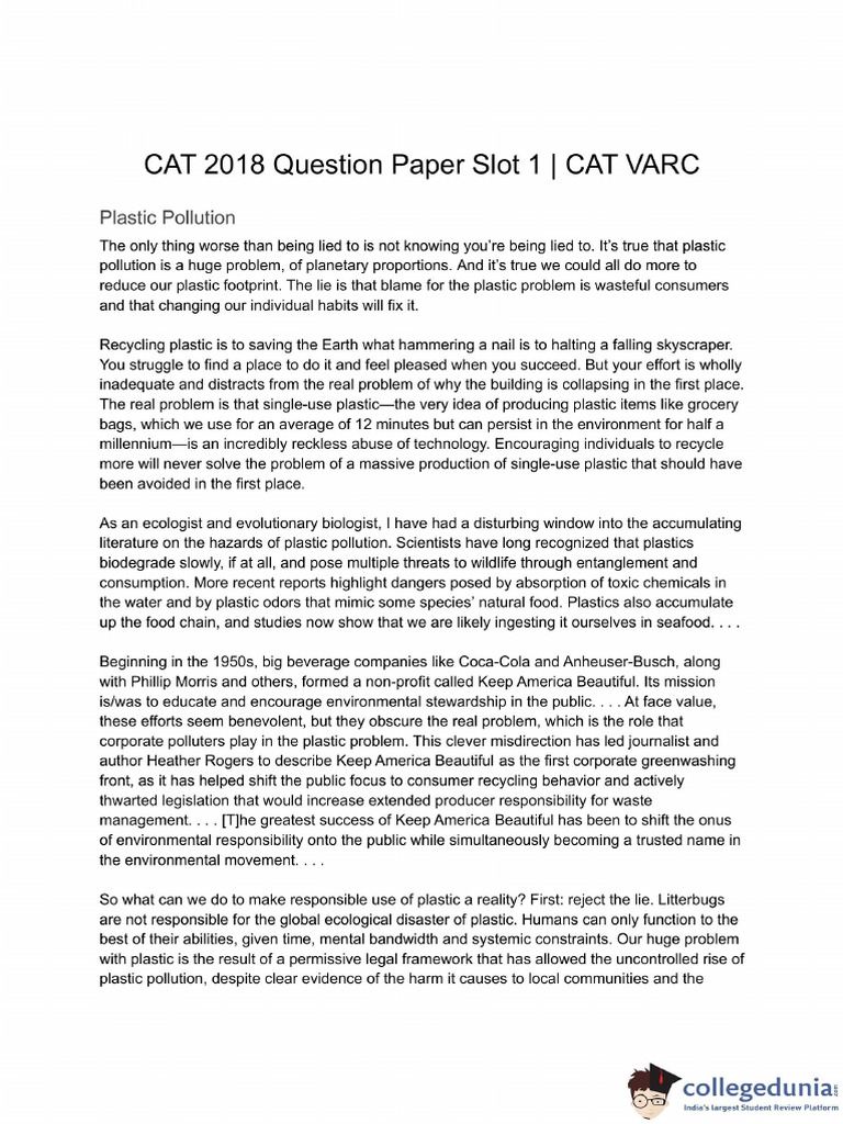 CAT 2018 VARC Question Paper SLOT 1 | PDF