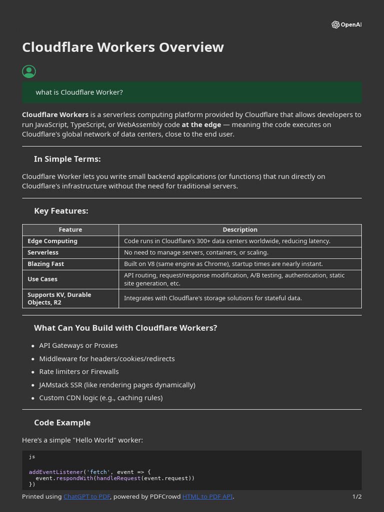 Cloudflare Workers Overview | PDF | Http Cookie | Cache (Computing)