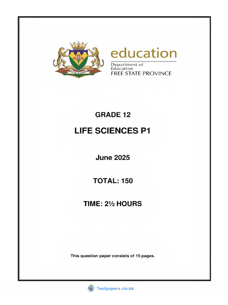 Life Sciences Grade 12 NSC P1 QP May June 2025 Free State | PDF