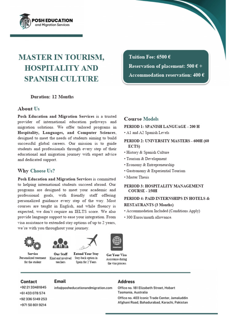 Masters in Tourism, Hospitality and Spanish Culture | PDF