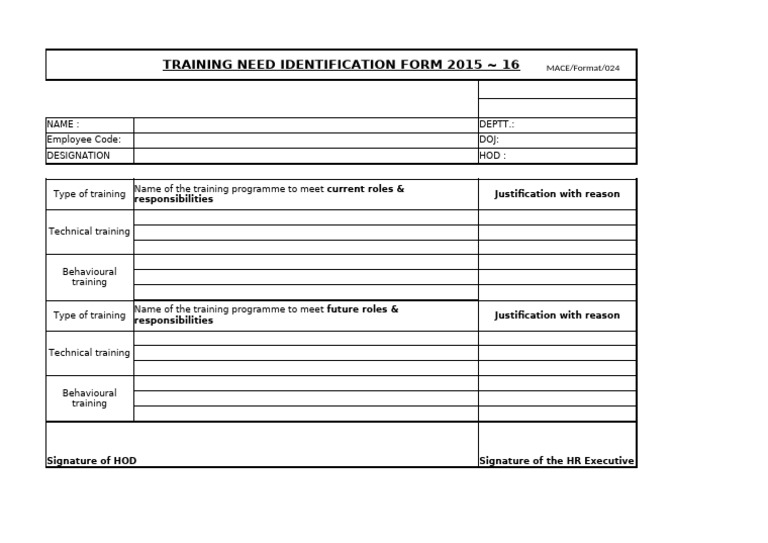 Training Needs Identification Form 2015-16 | PDF