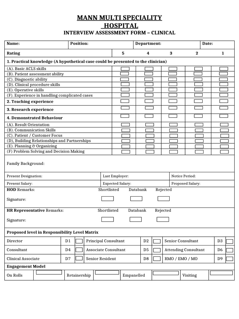 Interview Assessment Form – Clinical | PDF