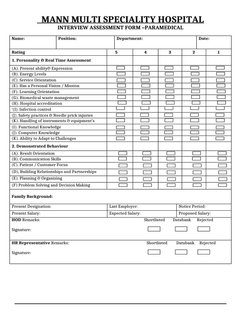Interview Assessment Form - Paramedical | PDF