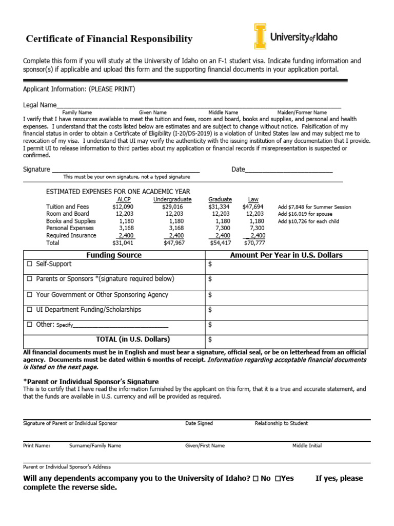Certificate of Financial Responsibility | PDF | Cost Of Living | Travel ...