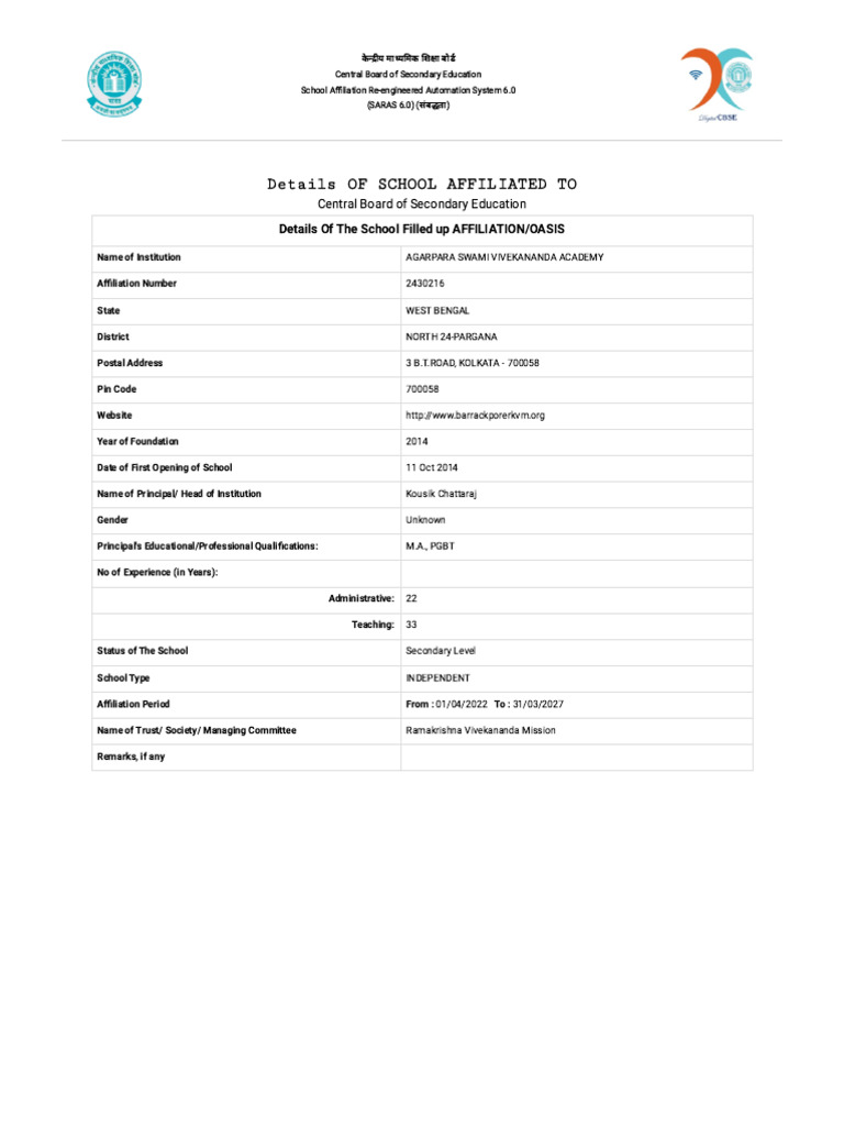 CBSE Affiliation | PDF
