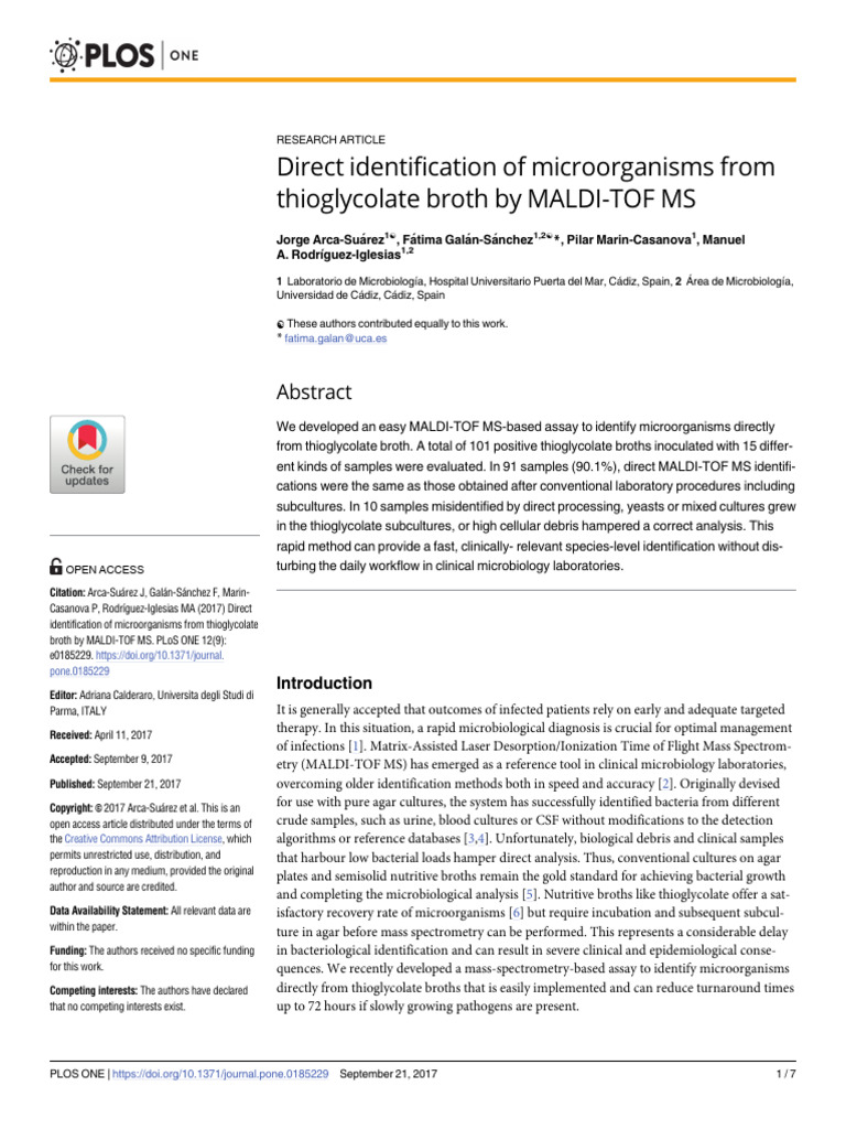 MALDI-TOF MS for Microbe ID in Broth | PDF | Time Of Flight Mass ...
