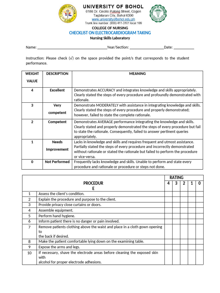 Checklist On Ecg Taking | PDF | Electrocardiography | Clinical Medicine