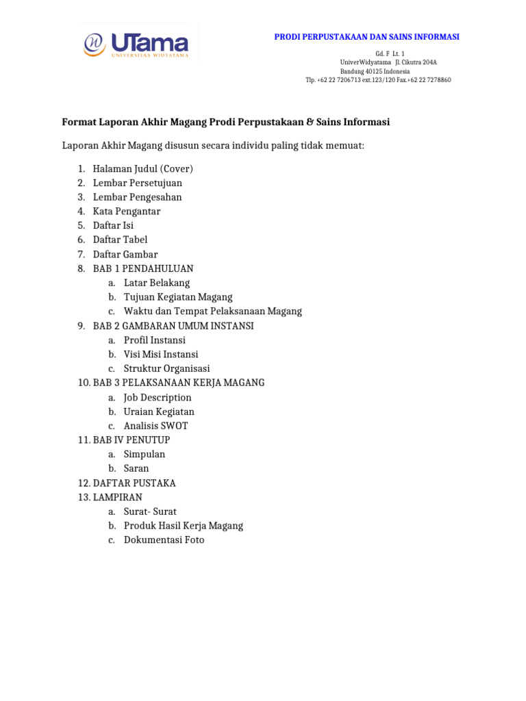 Format Laporan Magang Perpustakaan | PDF