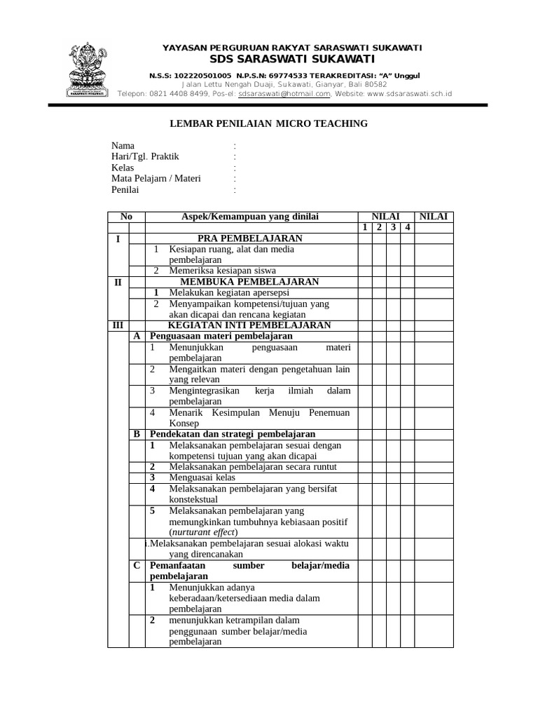 Instrumen Microteaching PDF Version | PDF