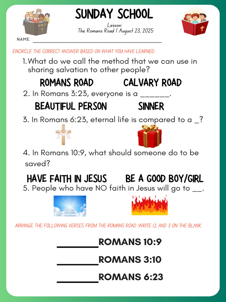 Romans Road to Salvation Worksheet | PDF