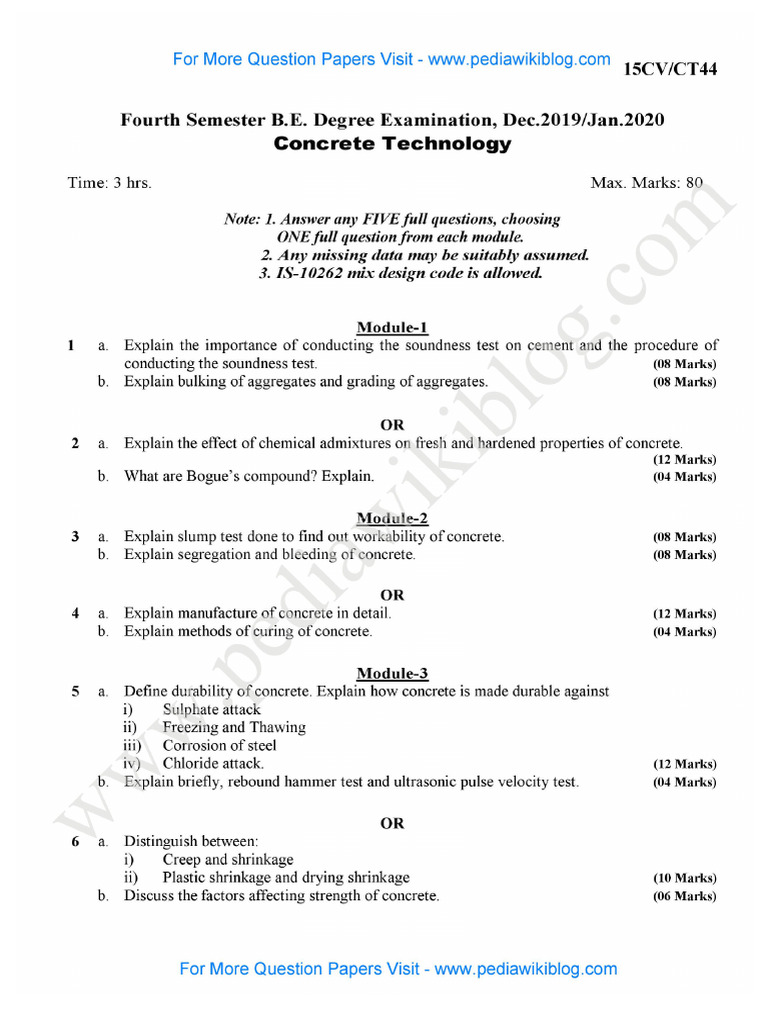 Concrete Tehnology Jan 2020 (2015 Scheme) | PDF