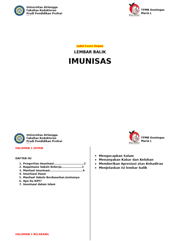 Template Lembar Balik Imunisasi | PDF