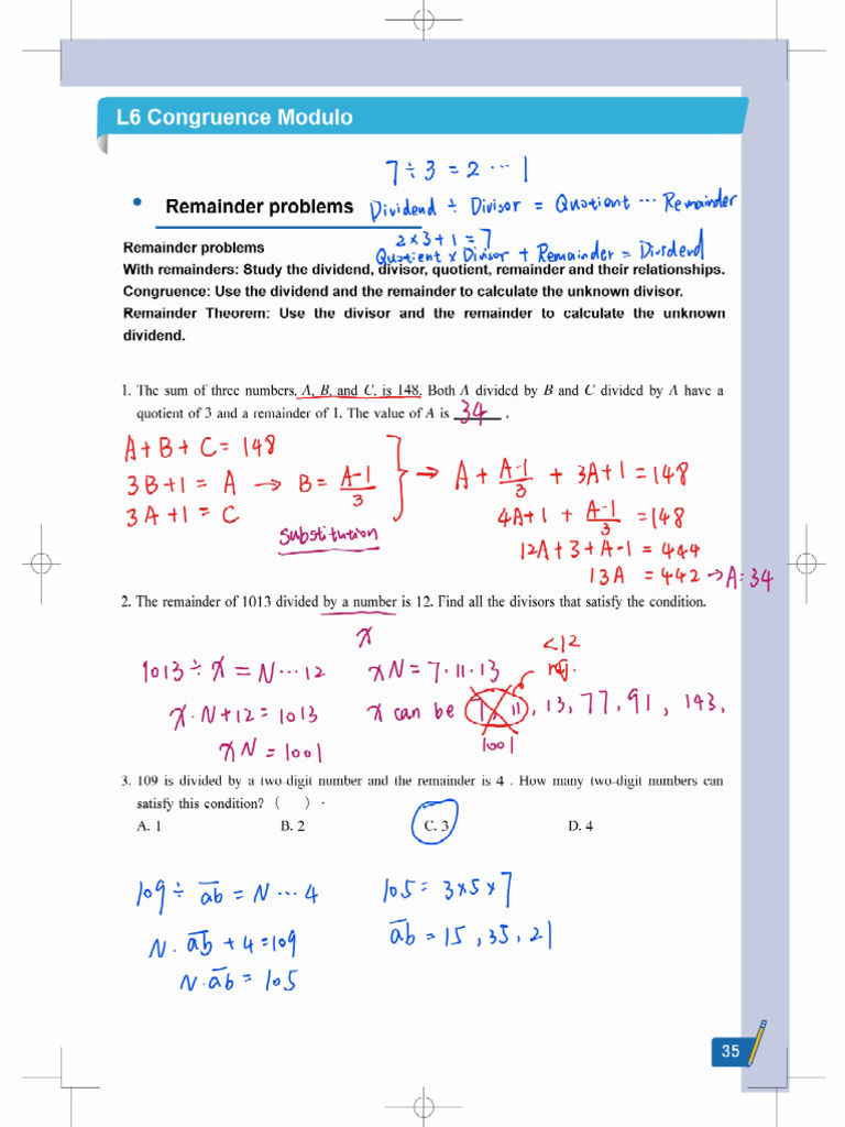 S2 L6 Congruence Modulo- 國際 - 講義題解 | PDF