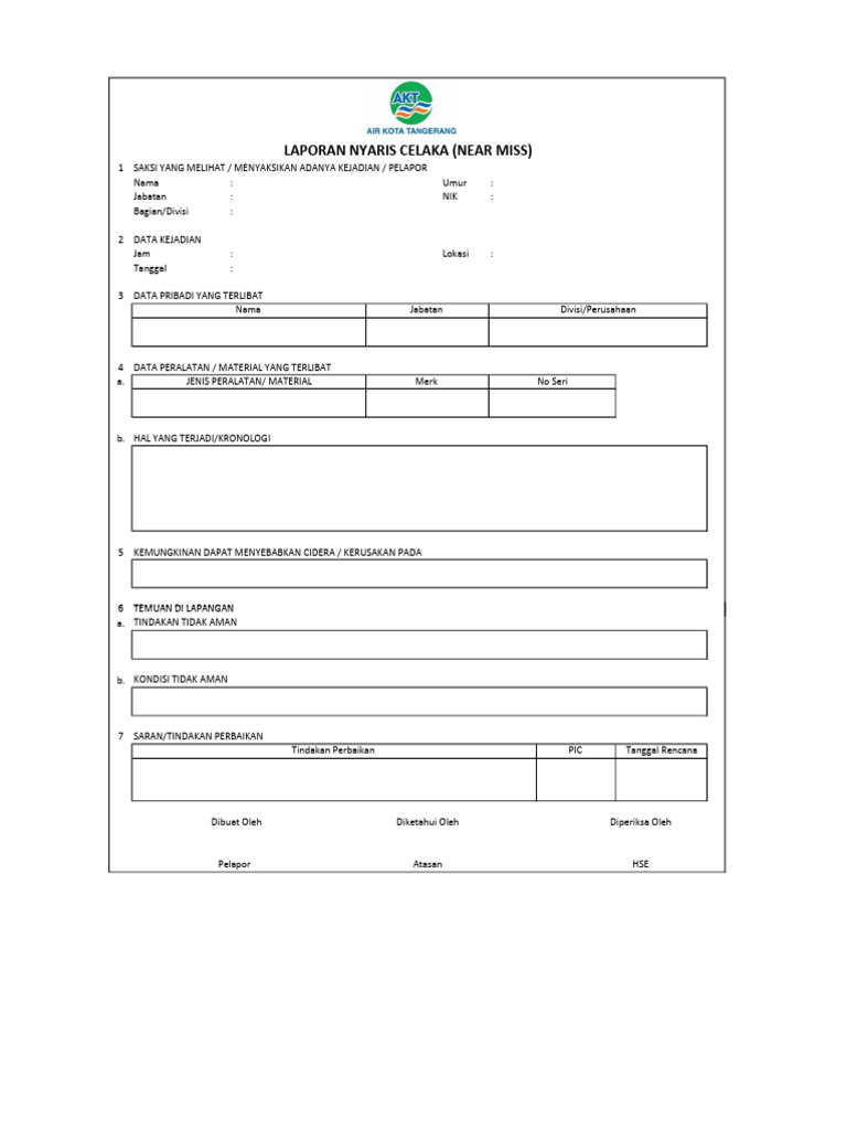 Form Laporan Near Miss | PDF