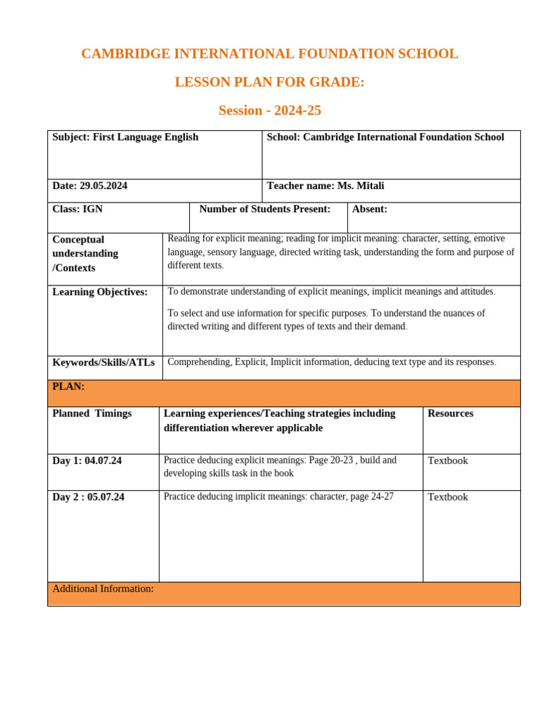 JHS Yearly English Learning Plan | PDF | Lesson Plan | Learning