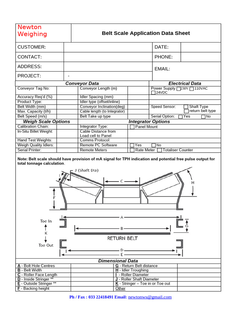 Newton Belt Scale Application Sheet | PDF | Equipment | Manufactured Goods