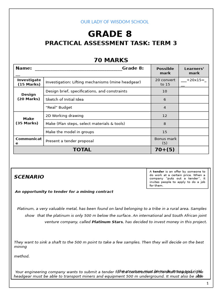 Grade 8 Term 3 Technology Project Guide | PDF | Mining