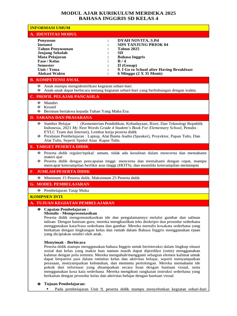 Modul Ajar Kurikulum Merdeka 2025 Edited | PDF