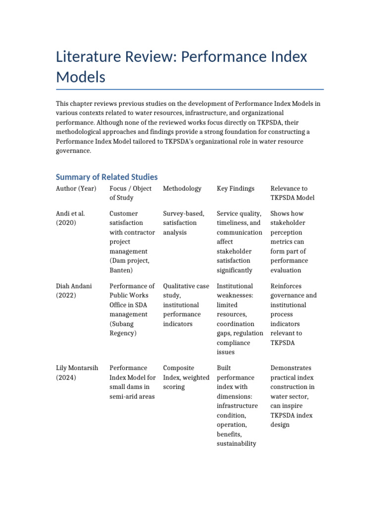 Performance Index Models for TKPSDA | PDF | Governance | Sustainability