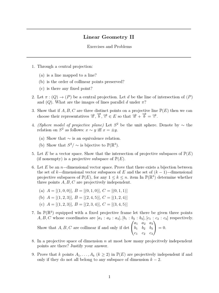 Linear Geometry II - Exercies and Problems | PDF | Projective Geometry ...