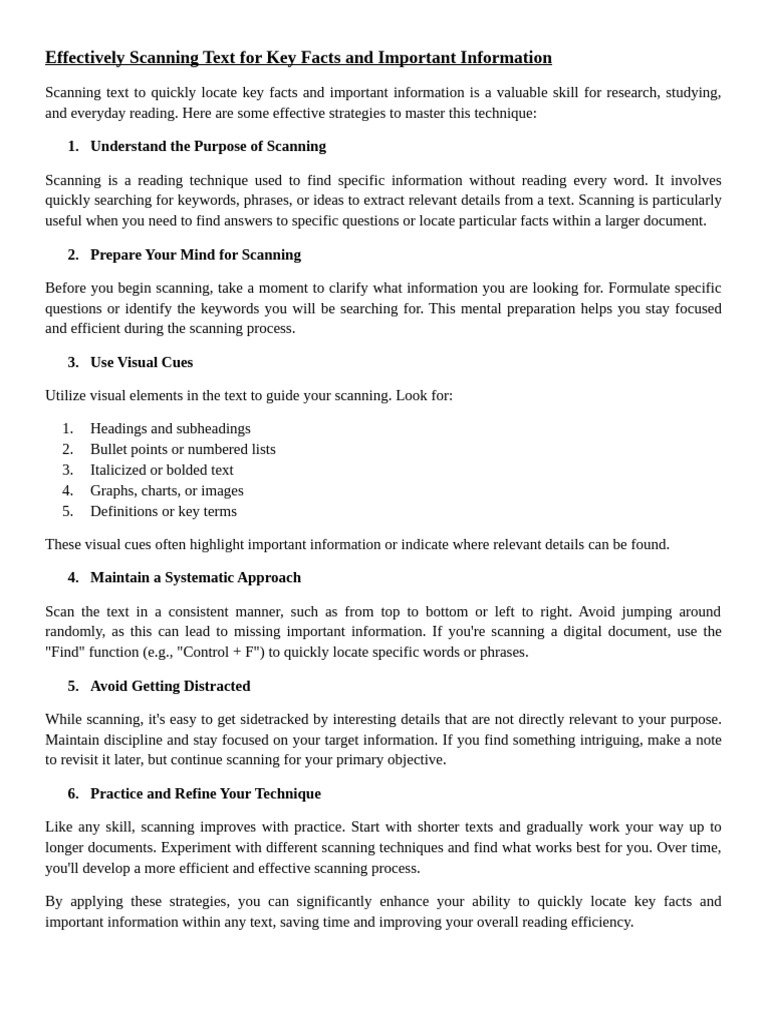 Mastering Text Scanning Techniques | PDF | Information | Human ...
