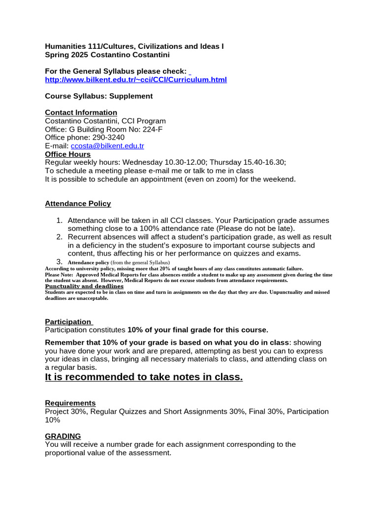 Humanities 111 Syllabus Spring 2025 | PDF