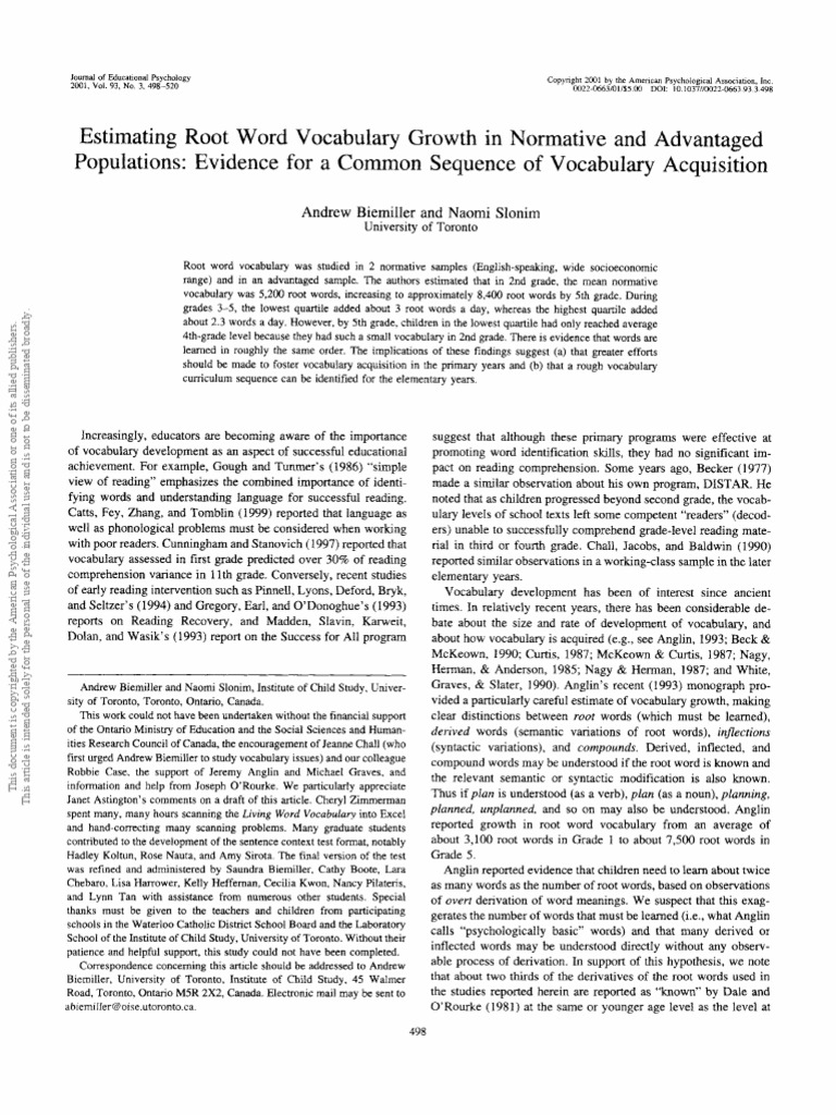 Estimating Root Word Vocabulary Growth | PDF | Vocabulary | Word
