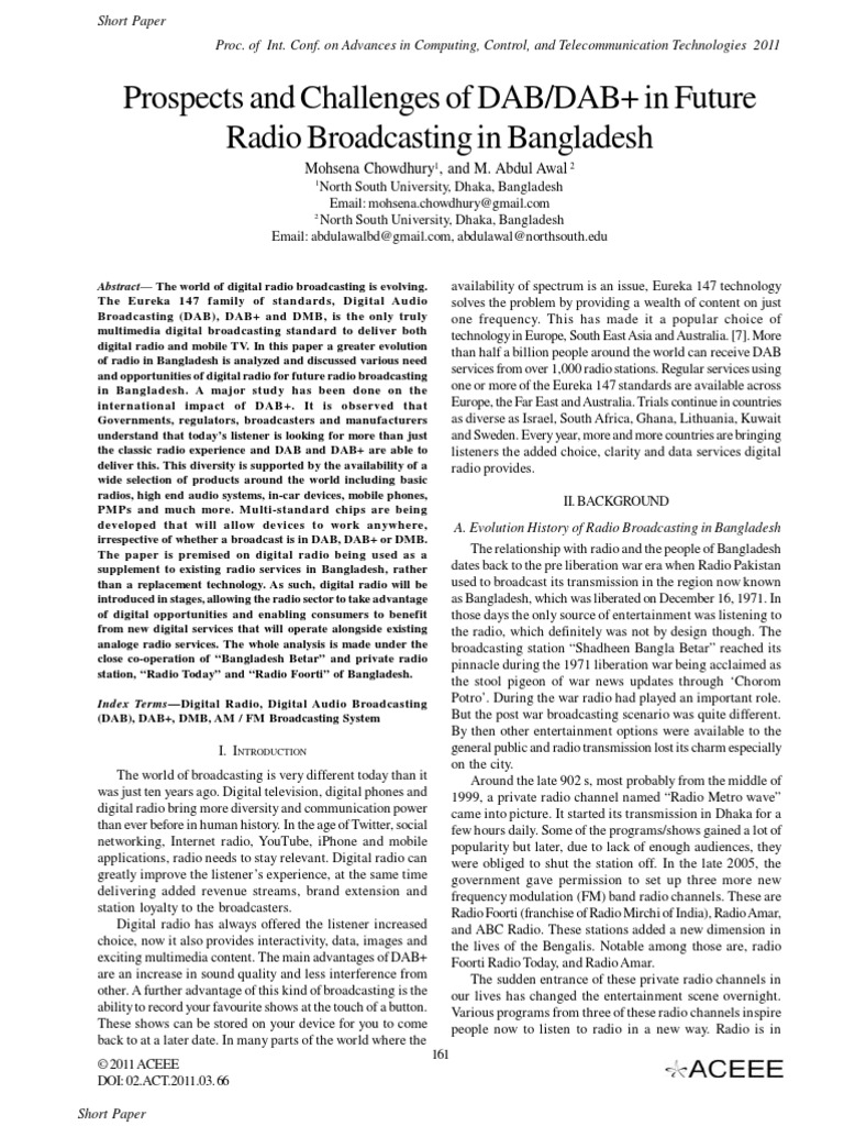 Prospects and Challenges of DAB/DAB+ in Future Radio Broadcasting in ...