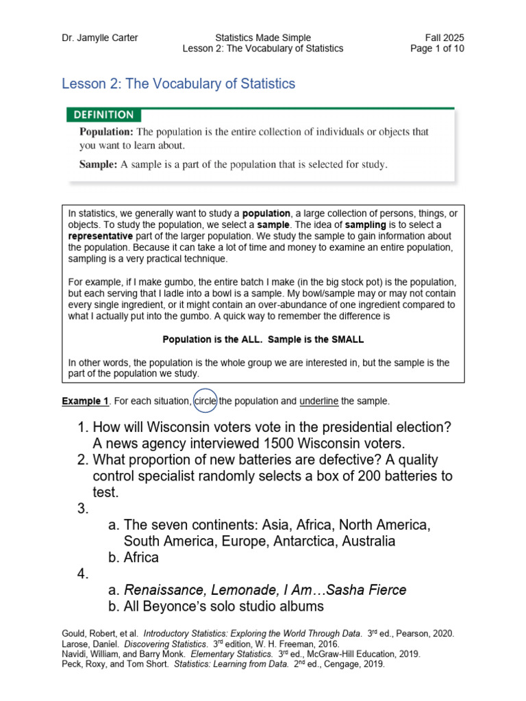 02 Vocabulary of Statistics | PDF | Statistics | Sampling (Statistics)