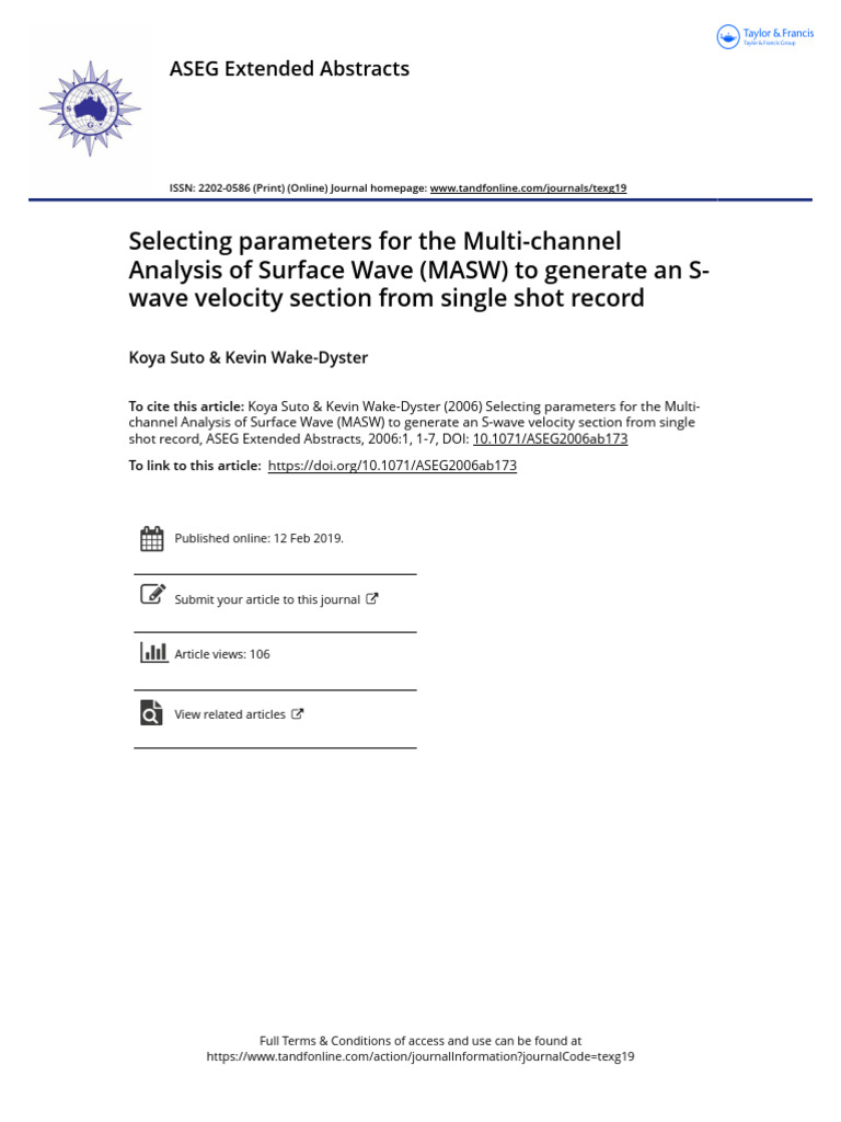 2019 - Selecting Parameters For The Multi-Channel Analysis of Surface Wave MASW To Generate An S ...