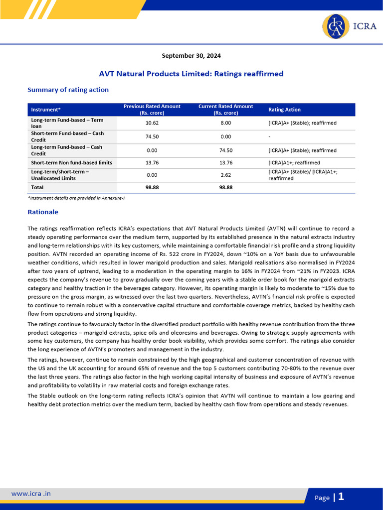 AVT Natural Products Limited | PDF | Foreign Exchange Market | Credit ...