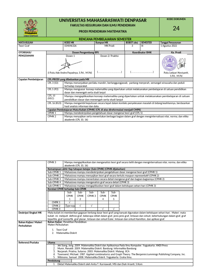 Contoh RPS Sesuai Panduan Kurikulum | PDF