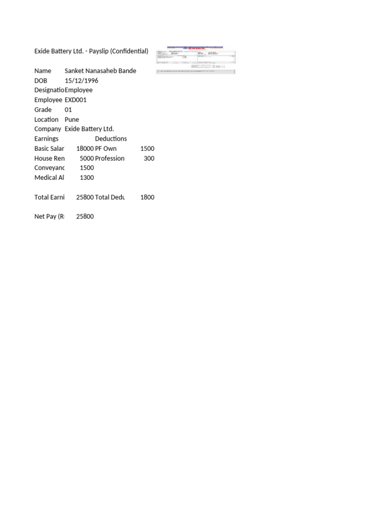 Exide Battery Payslip Sample | PDF