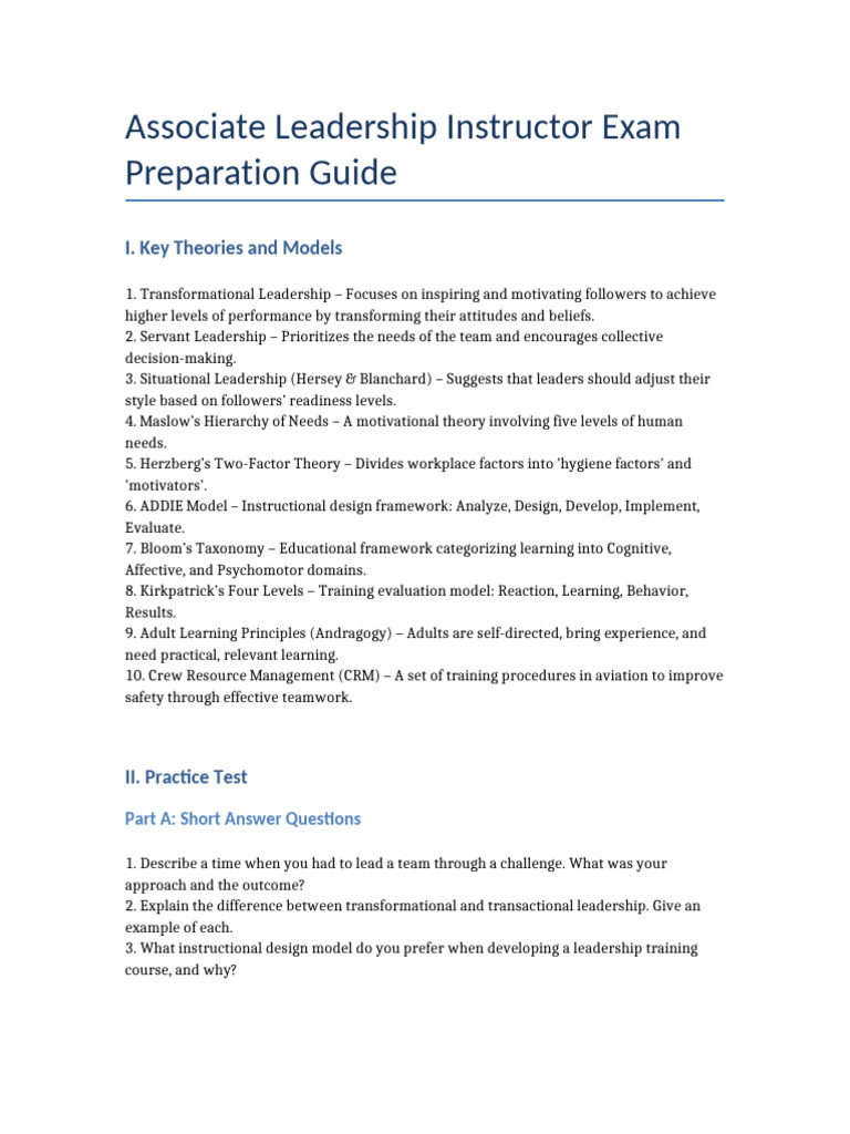 Leadership Instructor Exam Prep Guide | PDF | Leadership ...
