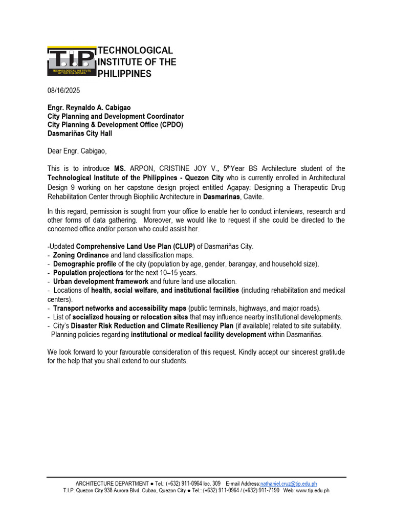 Dasma - Engr Office Endorsement Letter Thesis | PDF | Natural Environment