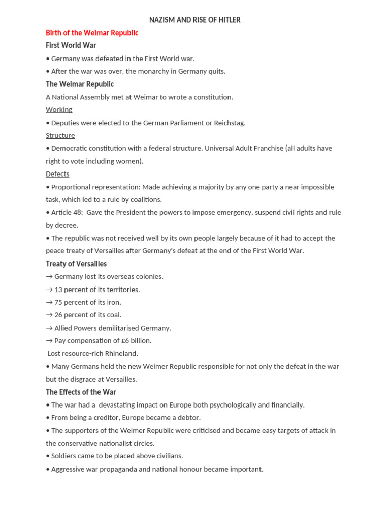 Nazism and Rise of Hitler | PDF | Weimar Republic | Nazi Germany