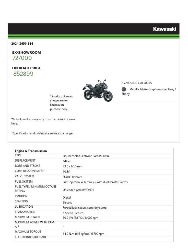 2024 Z650 BS6 Specifications Overview | PDF