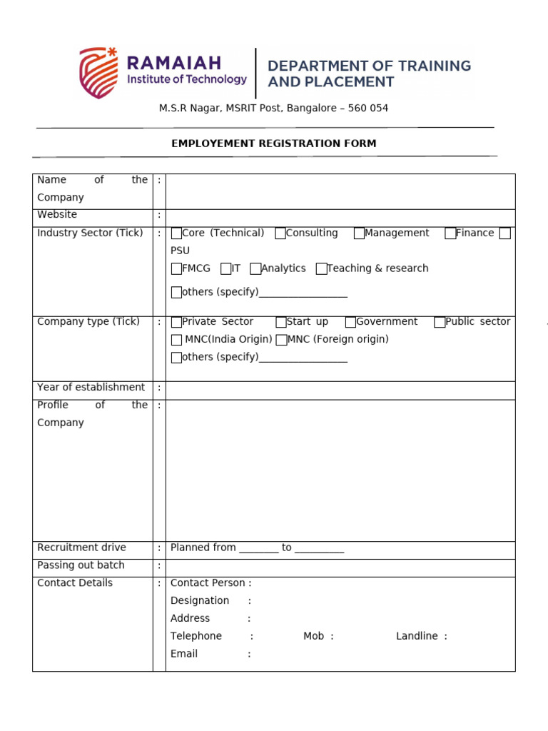 Employment Registration Form for MSRIT | PDF | Engineering | Electronic ...