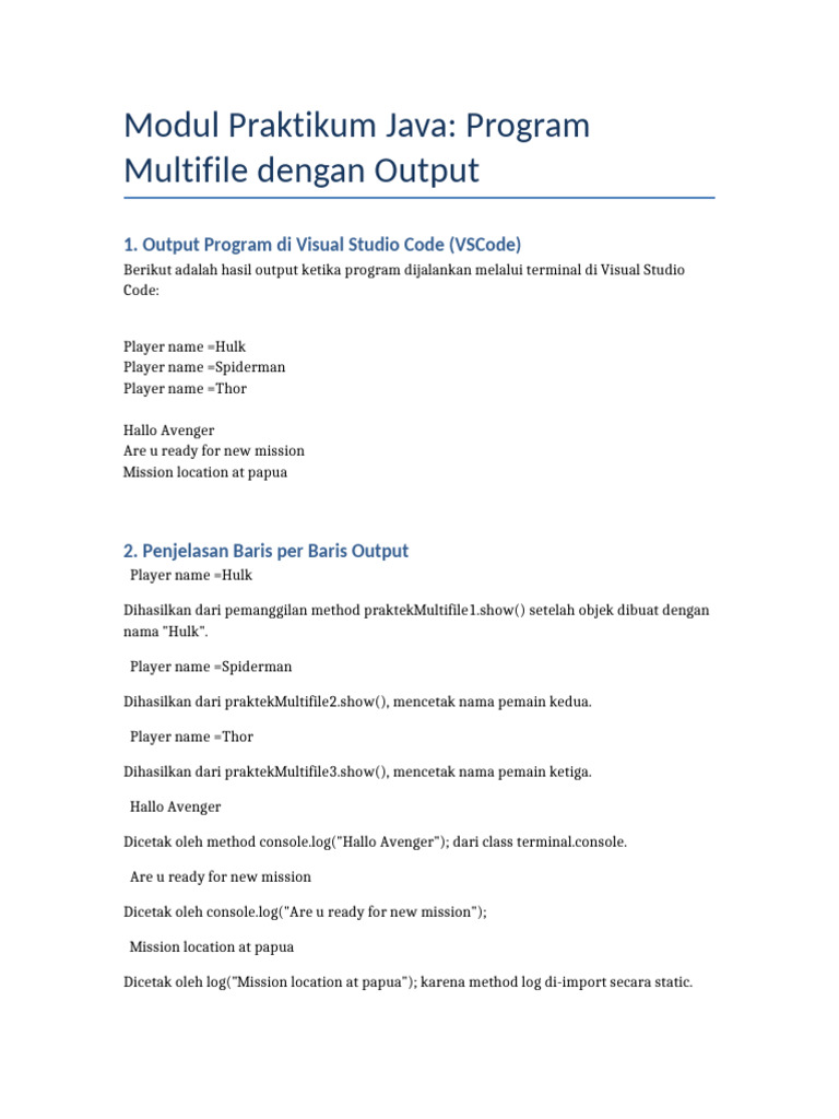 Modul Penjelasan Output Java | PDF