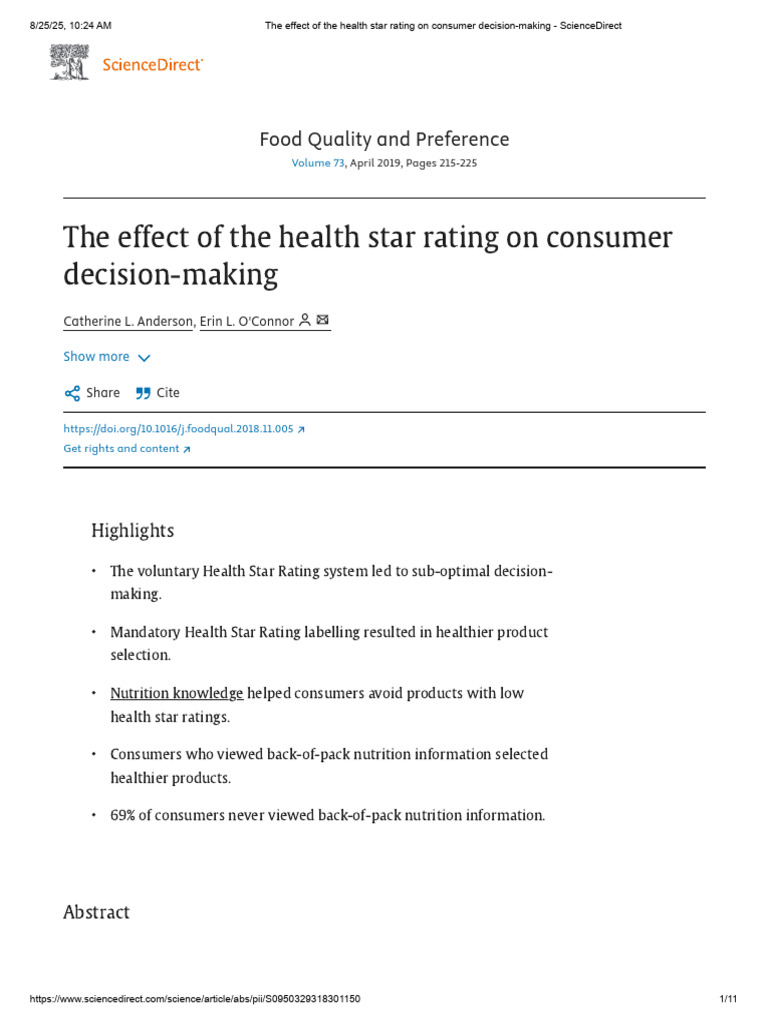 The Effect of The Health Star Rating On Consumer Decision-Making ...