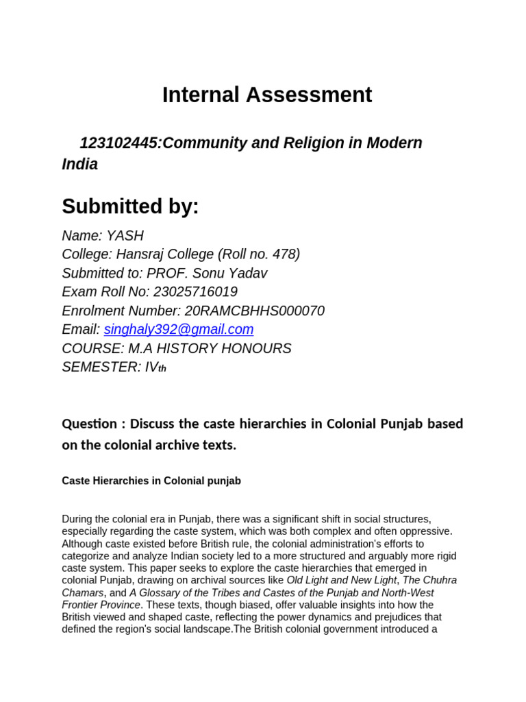 Caste Hierarchies in Colonial Punjab | PDF | Caste | Social Exclusion