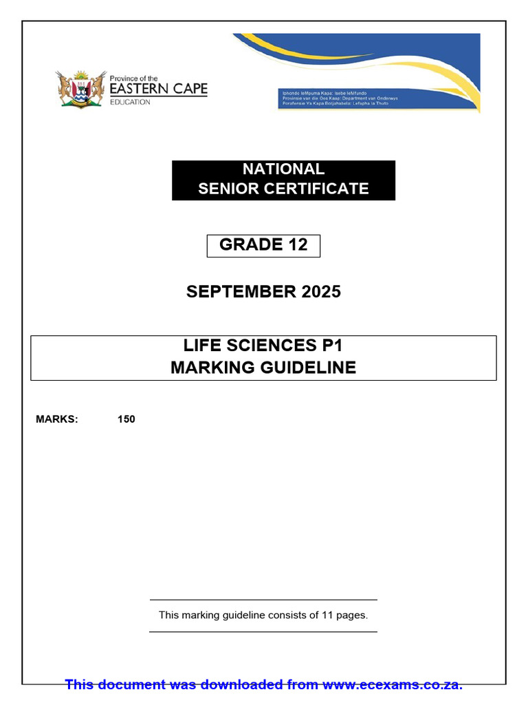 Grade 12 Life Sciences P1 Memo 2025 | PDF | Ear | Motor Neuron
